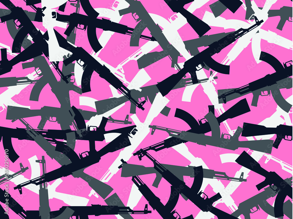 Camouflage endless vector pattern AK-47 assault rifle, 3/4 format ...