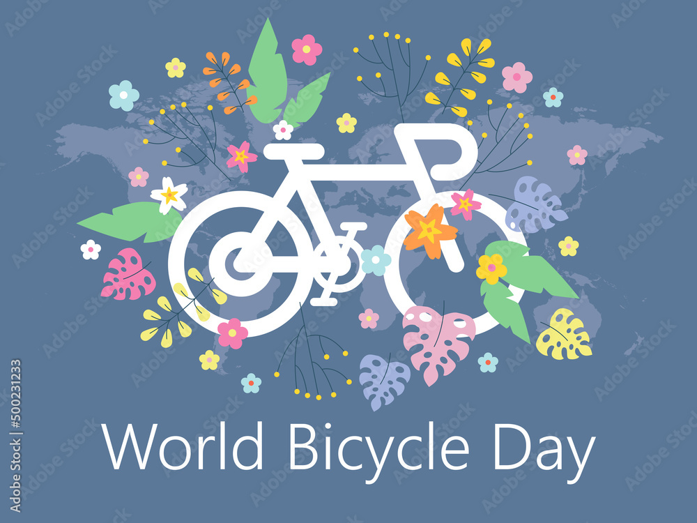 World Bicycle Day vector. Bicycle icon and flowers, leaves vector ...