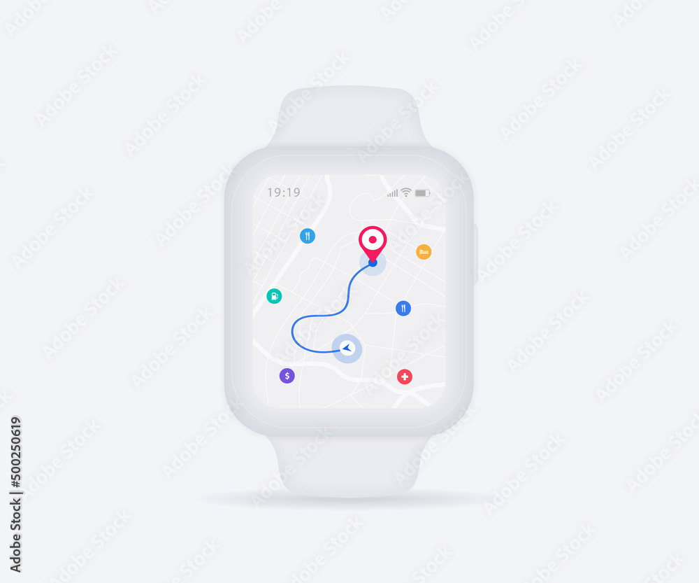 Smartwatch Map GPS navigation app ux ui concept, Watch map application ...