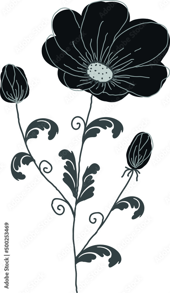 The flower has a black outline and color. Vector file for designs ...