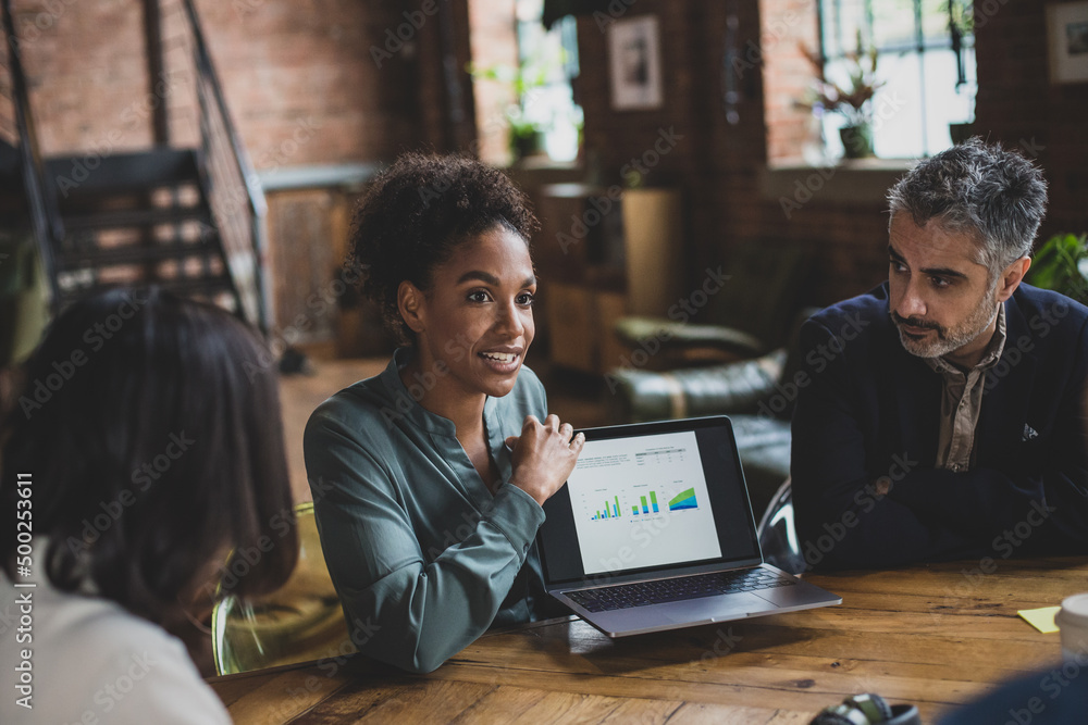 African American businesswoman presenting to clients Stock Photo ...