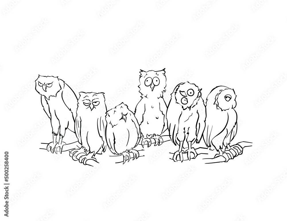 Set of hand drawn character doodle owl in one line art style. Wild ...