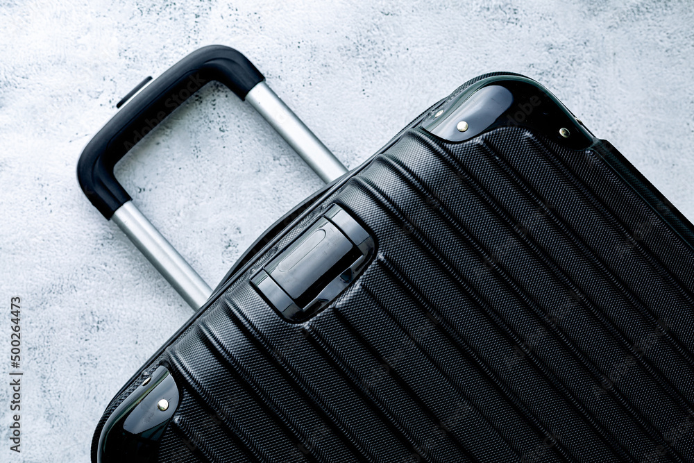 Black travel bag,Black luggage set on dark background, top view image ...