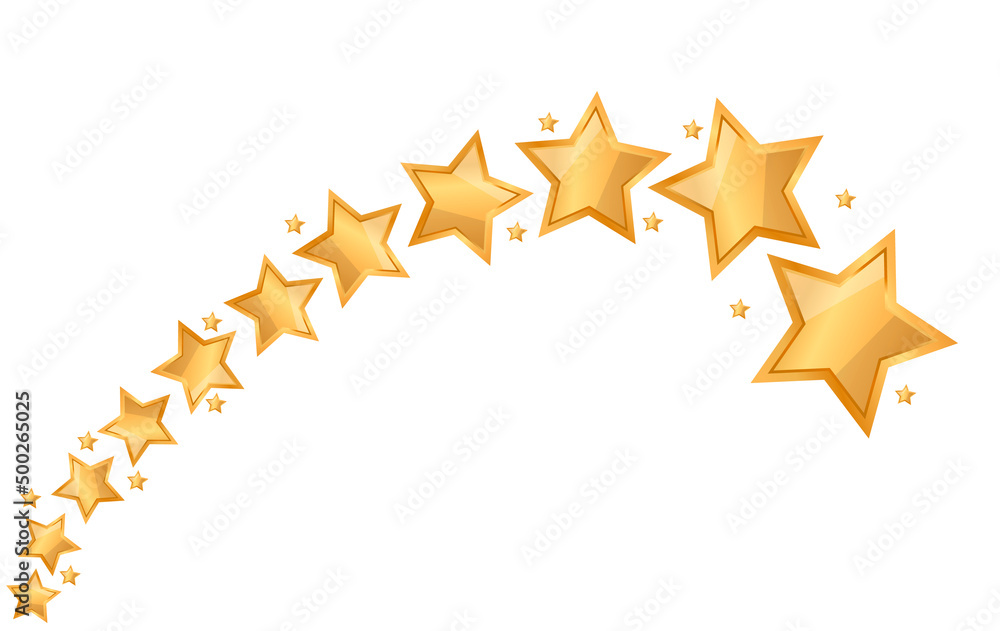 Rising wave of stars, a set of golden stars in the form of a wave ...