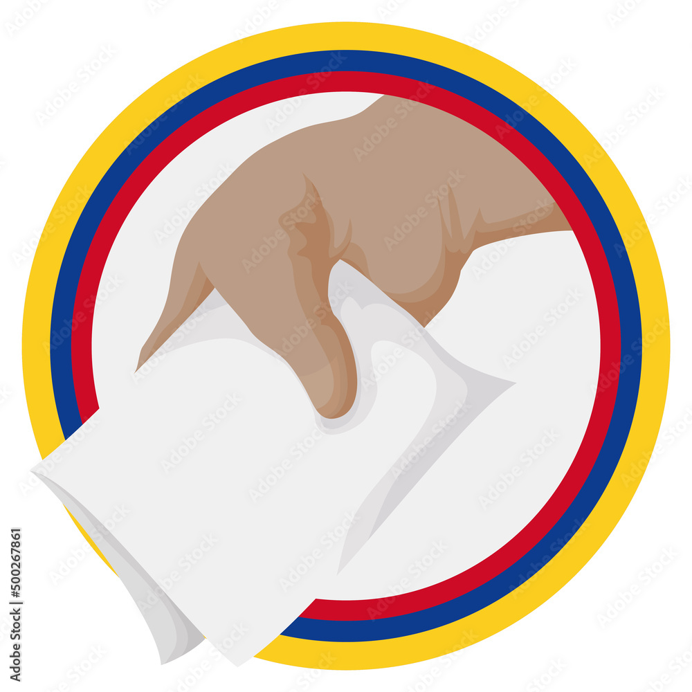 Circular frame with Colombian flag colors and hand with vote, Vector ...