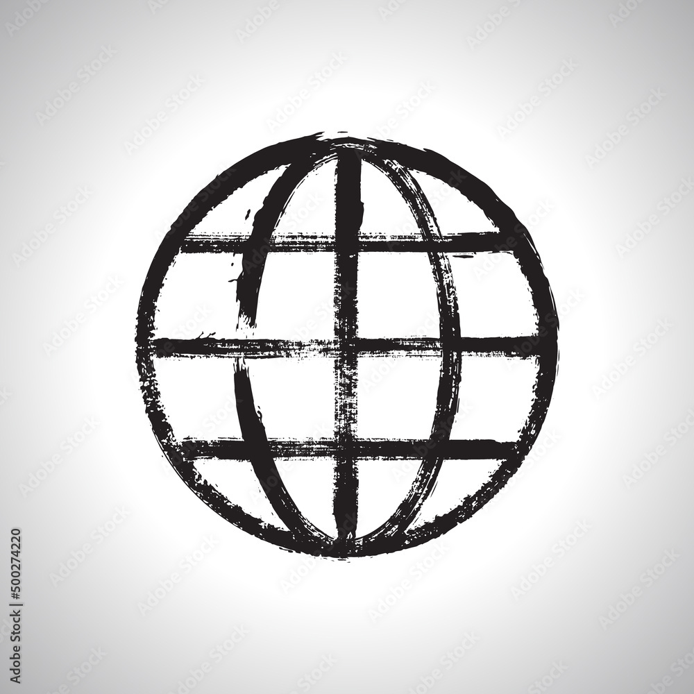 Brush stroke globe icon, earth planet sign, world symbol vector ...