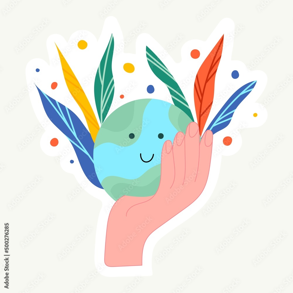 Happy Earth Day sticker! Ecology, recycle, zero waste with save ...