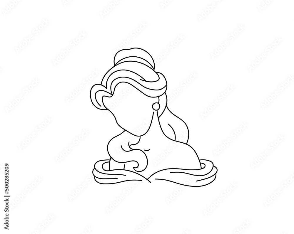 Vector isolated faceless cartoon beauty girl colorless black and white ...