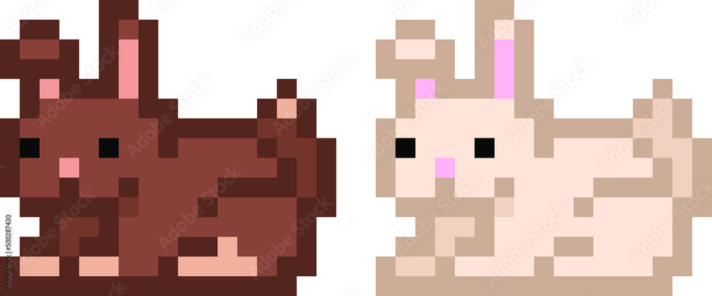 Cute white and brown pixel rabbit set - isolated 8 bit vector Stock ...