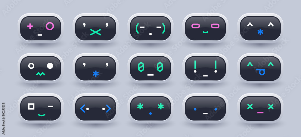 Chat bot emoticons. Artificial Intelligence expression punctuation ...