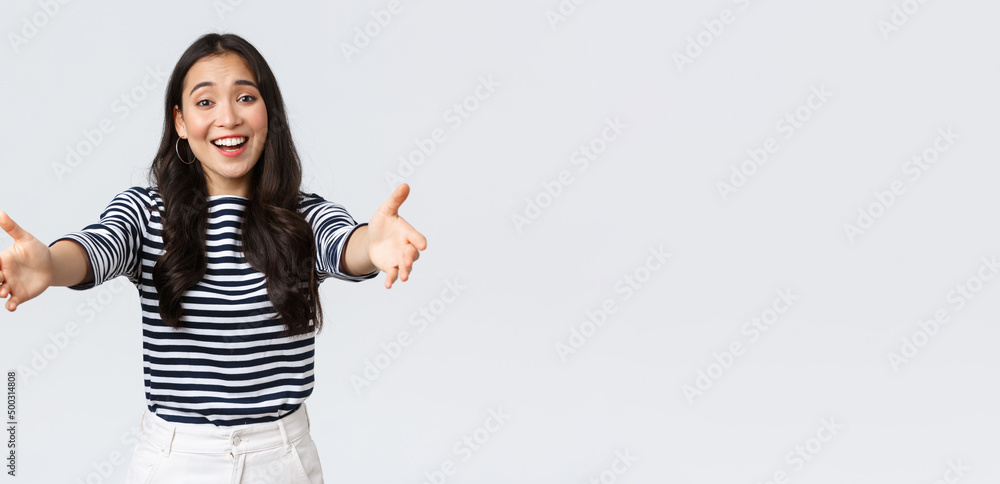 Lifestyle, people emotions and casual concept. Friendly charming asian ...