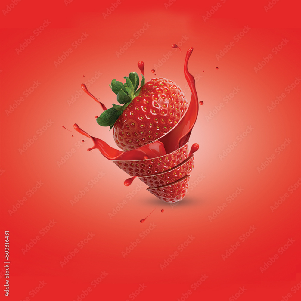 Strawberry Splash with red Background Stock Photo | Adobe Stock