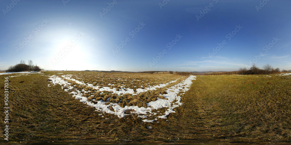 European fields covered with snow HDRI Panorama Stock Photo | Adobe Stock