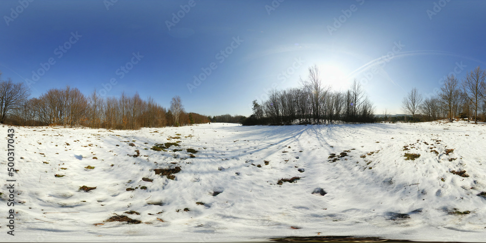 European fields covered with snow HDRI Panorama Stock Photo | Adobe Stock