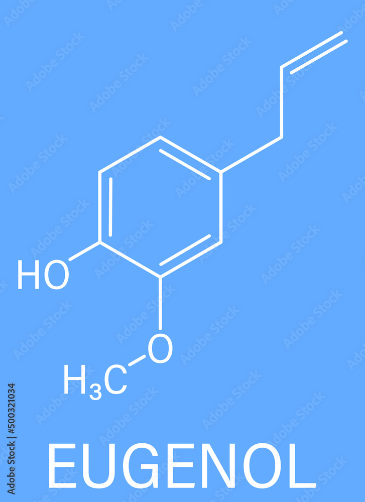 Eugenol herbal essential oil molecule. Present in cloves, nutmeg, etc ...