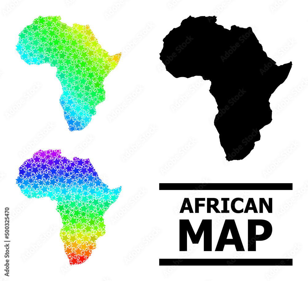 Spectral gradient star mosaic map of Africa. Vector colorful map of ...