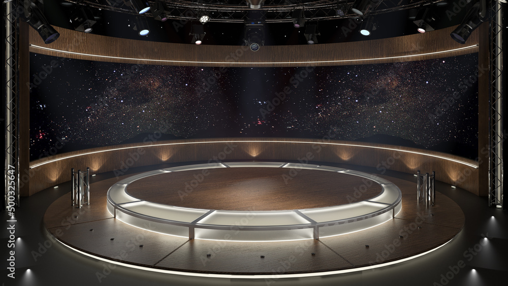 Virtual TV Studio Set. Green screen background. 3d Rendering. Virtual ...