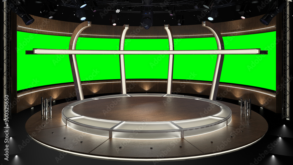 Virtual TV Studio Set. Green screen background. 3d Rendering. Virtual ...