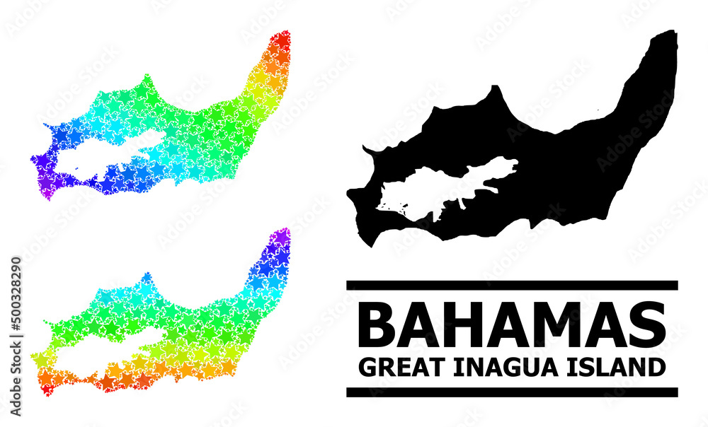 Spectral gradient star collage map of Great Inagua Island. Vector ...