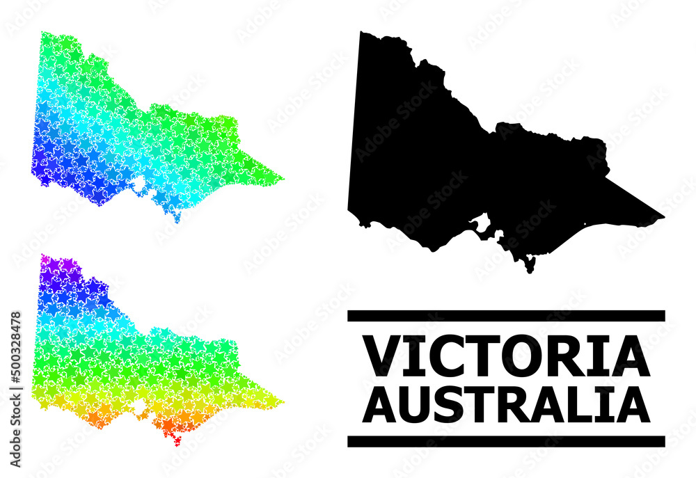 Rainbow gradiented star collage map of Australian Victoria. Vector ...