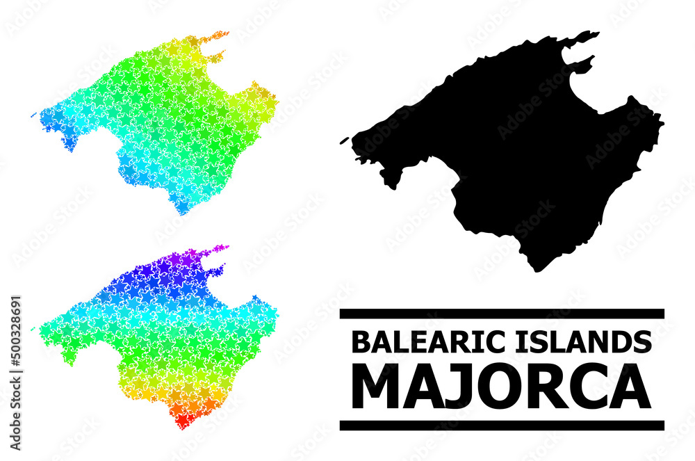 Rainbow gradiented star collage map of Majorca. Vector colorful map of ...