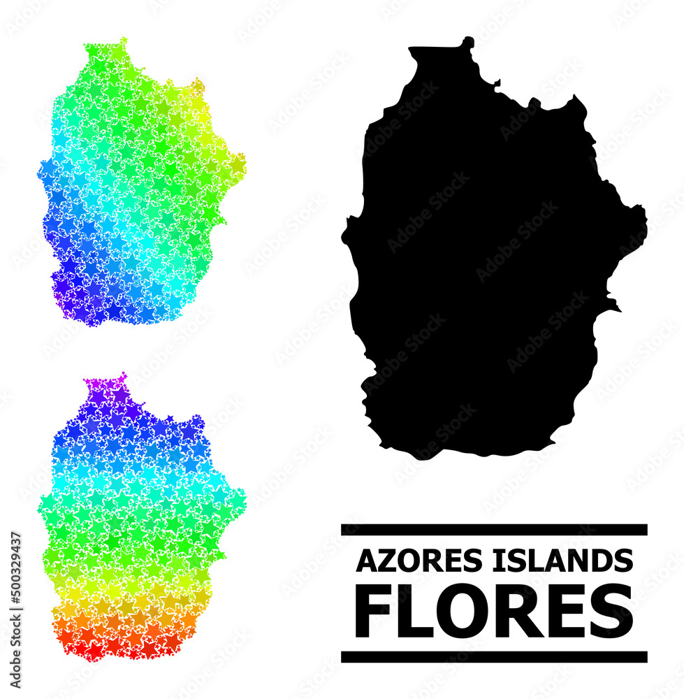 Rainbow gradiented star mosaic map of Azores - Flores Island. Vector ...
