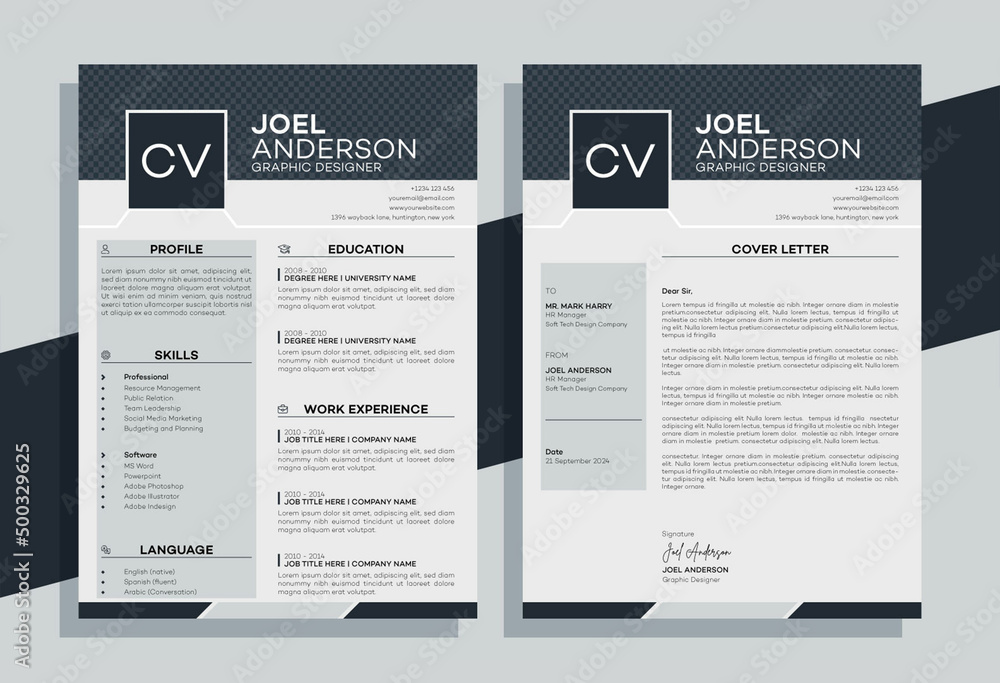 Professional CV resume template design and cover letter - vector ...
