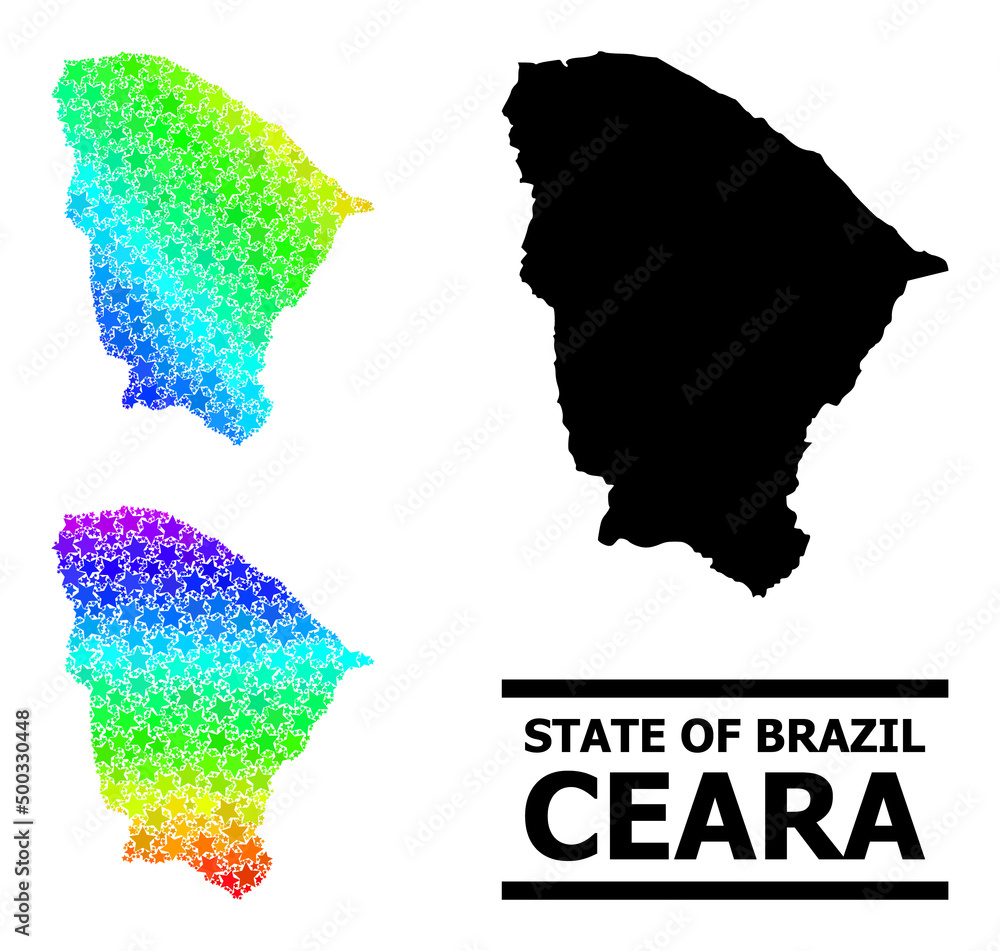 Rainbow gradient star collage map of Ceara state. Vector colored map of ...