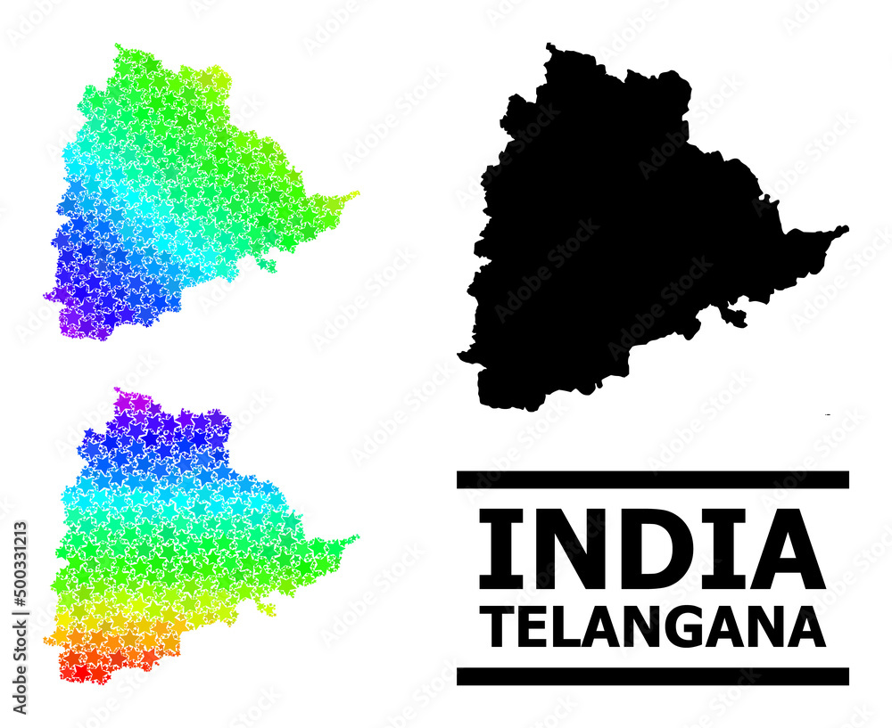 Spectrum gradient star collage map of Telangana State. Vector colorful ...
