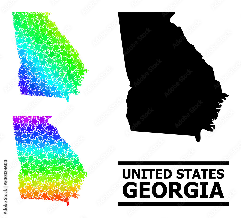 Spectral gradient star mosaic map of Georgia State. Vector colored map ...