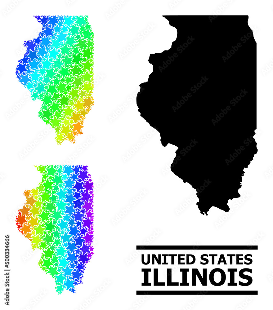 Rainbow gradiented star mosaic map of Illinois State. Vector vibrant ...