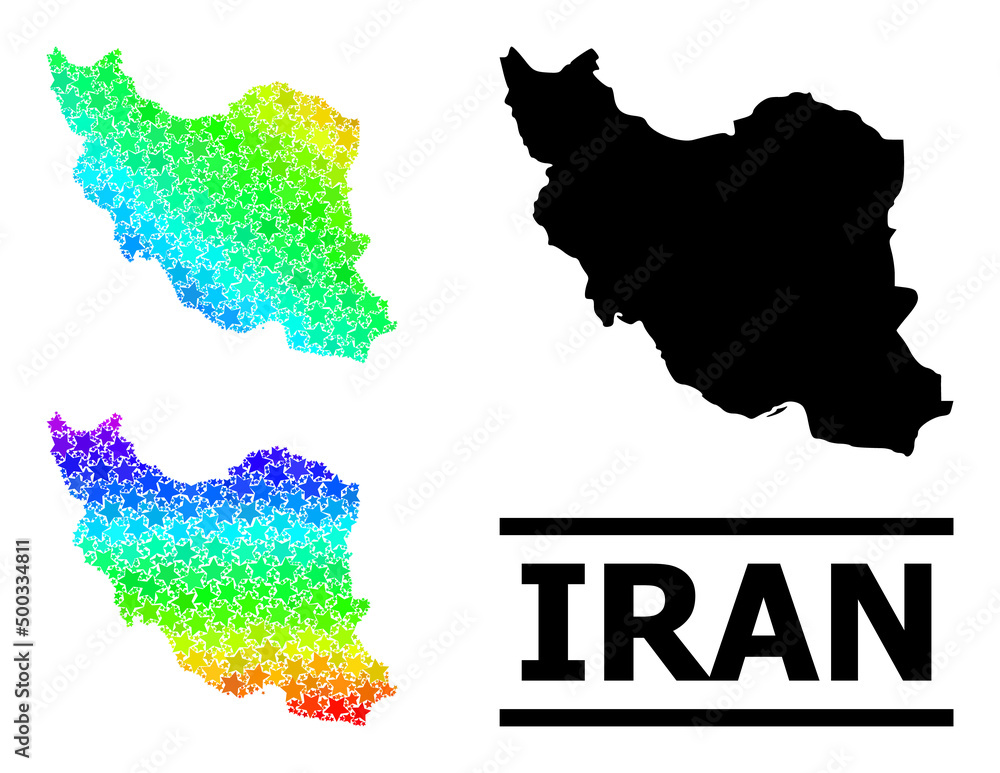 Vecteur Stock Spectral gradiented star mosaic map of Iran. Vector ...