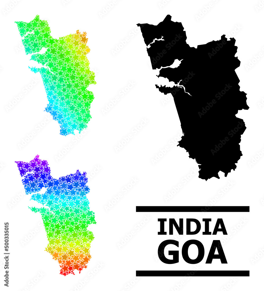 Spectrum gradiented star collage map of Goa State. Vector colored map ...