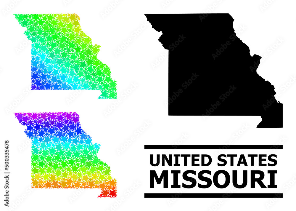 Spectral gradient star mosaic map of Missouri State. Vector colorful ...