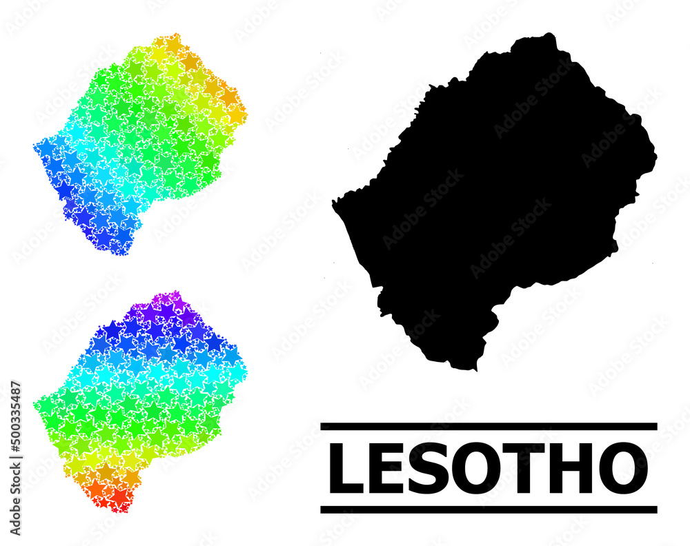 Spectral gradiented star mosaic map of Lesotho. Vector colorful map of ...