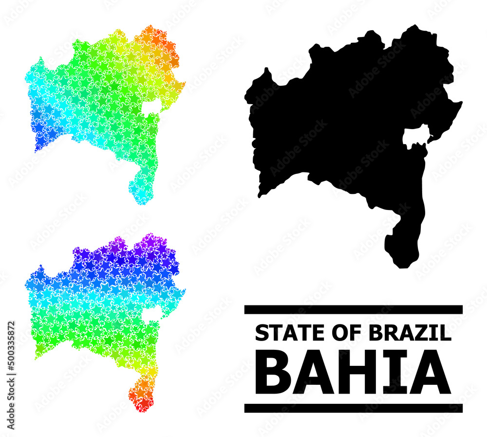 Rainbow gradient star collage map of Bahia State. Vector vibrant map of ...