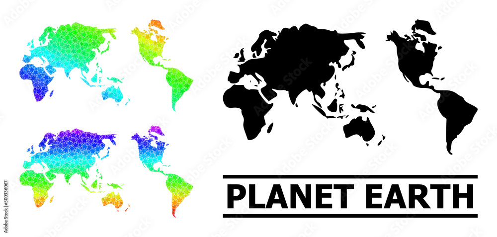 Spectral gradient starred mosaic map of Earth. Vector colored map of ...