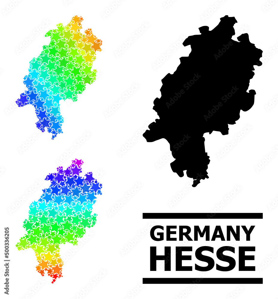 Spectral gradient star mosaic map of Hesse State. Vector colorful map ...