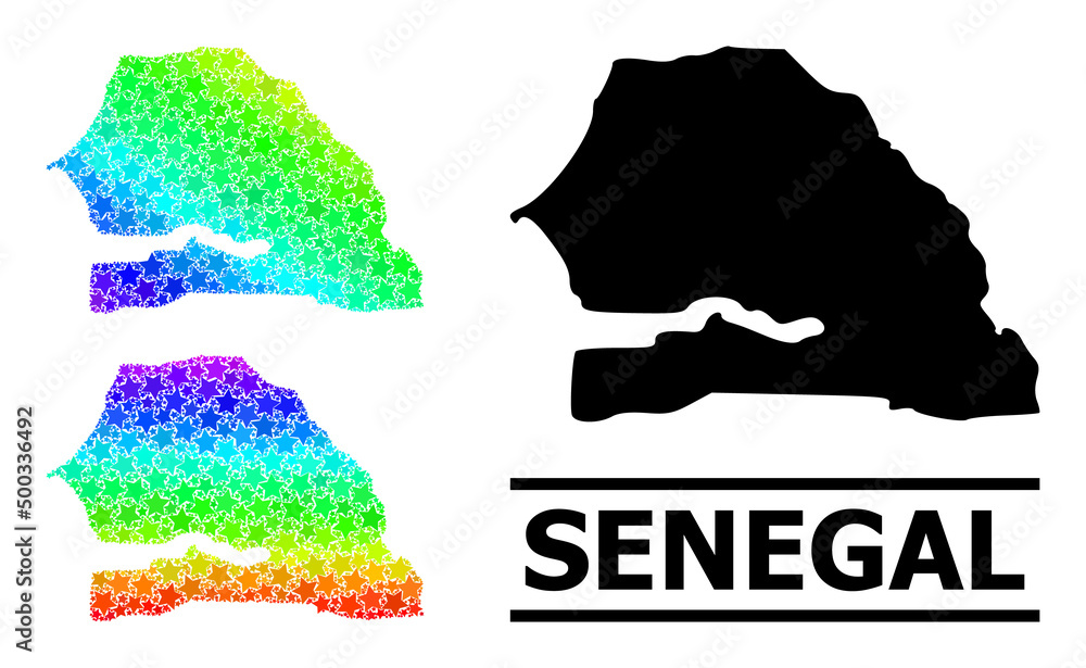 Rainbow gradiented star mosaic map of Senegal. Vector colorful map of ...
