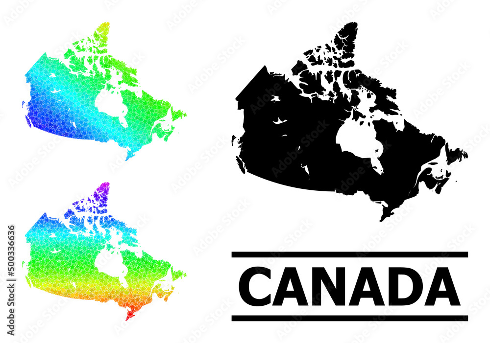 Spectrum gradiented star collage map of Canada. Vector colored map of ...