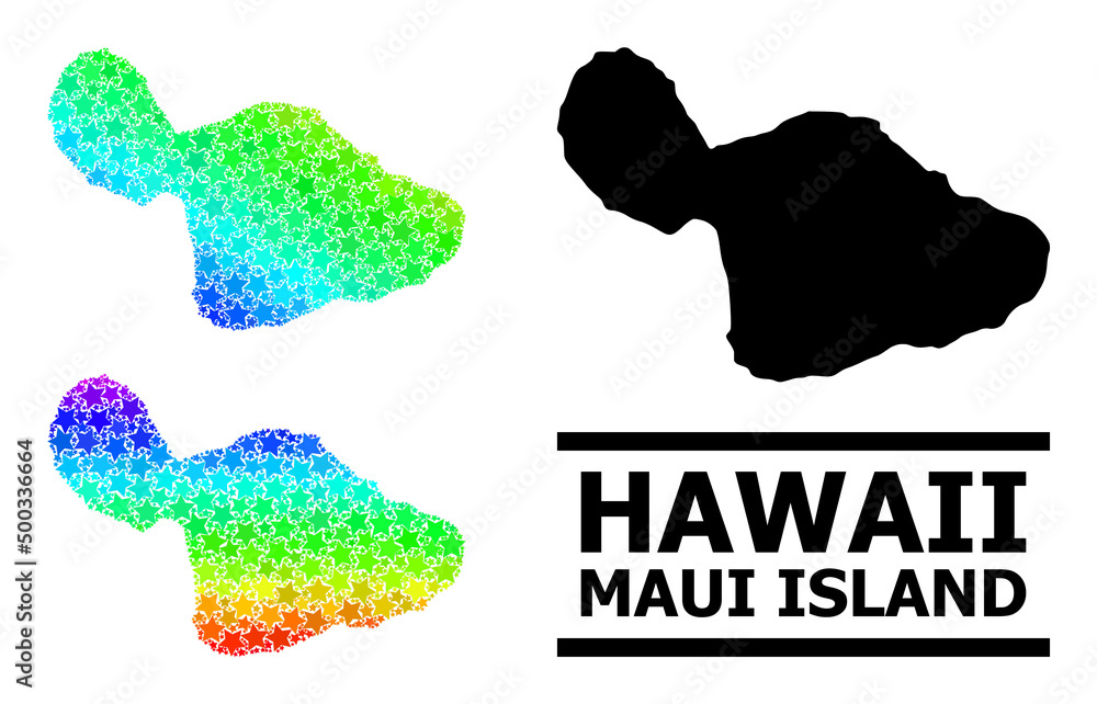 Rainbow gradient star mosaic map of Maui Island. Vector colored map of ...