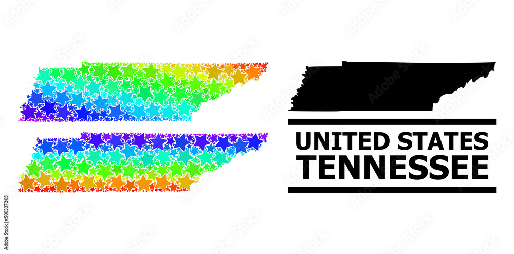 Rainbow gradient stars collage map of Tennessee State. Vector colorful ...