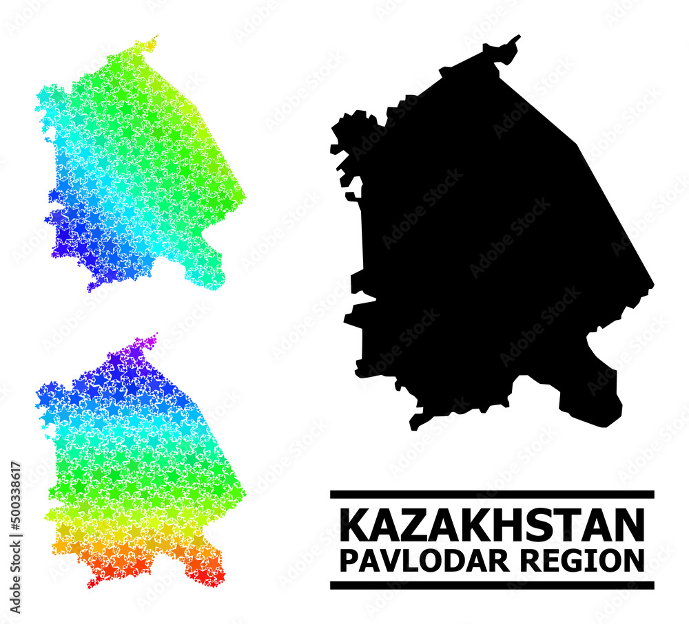 Spectral gradient starred collage map of Pavlodar Region. Vector ...
