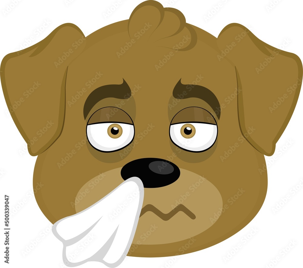 Vector illustration of the face of a cartoon dog with a cold and with a ...