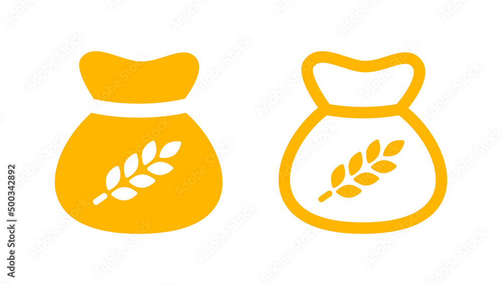 Wheat bag icon set in different design. Wheat grain, wheat ears, seed ...