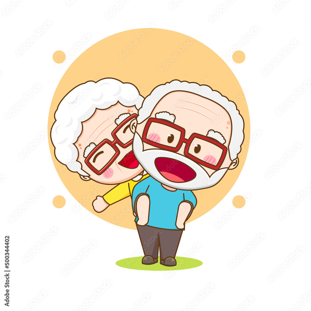 Cute chef grandma holding empty board. Cartoon illustration of chibi ...