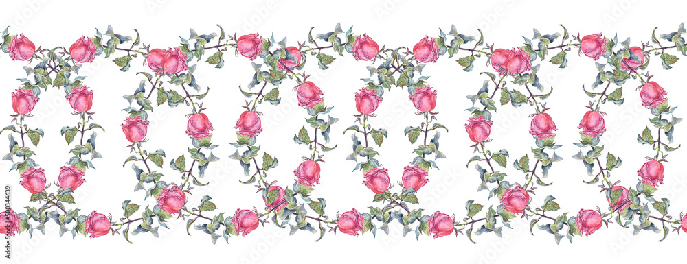 Seamless border with watercolor circle weave chain for frame. Branch ...