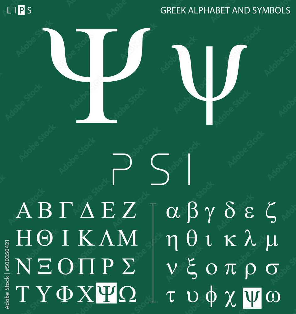 Greek alphabet and symbols, psi letter with pronunciation Stock Vector ...