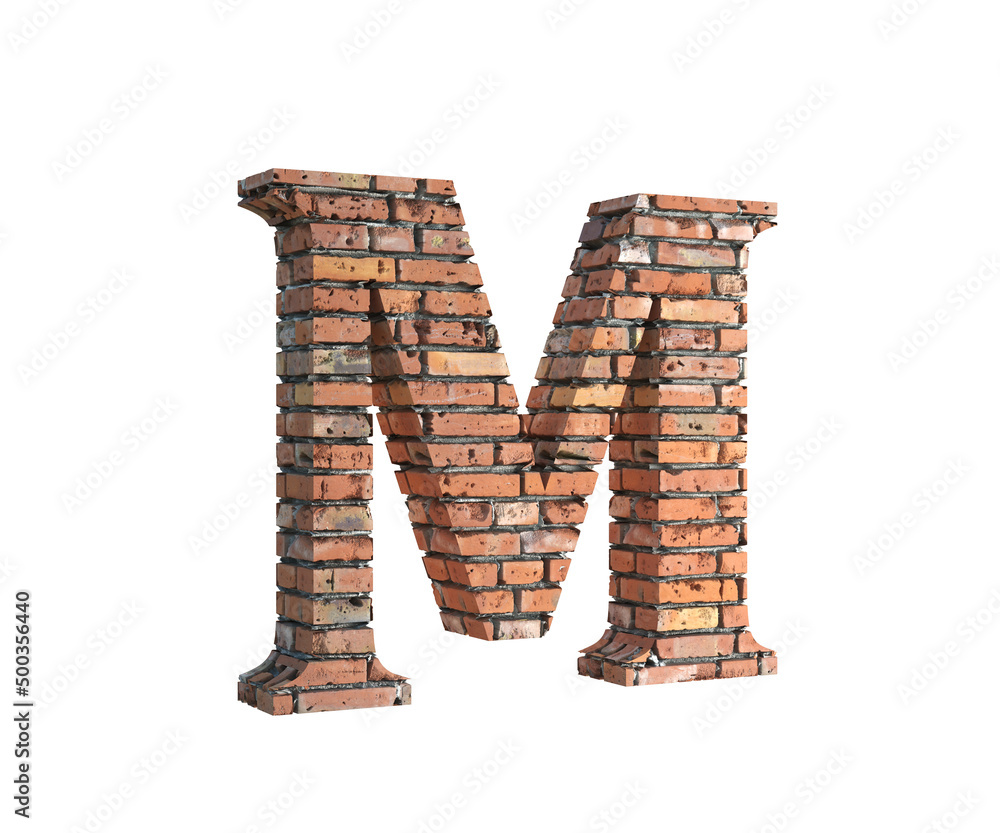3d render of Alphabet Letter M, the 3d font made of Brick. high ...
