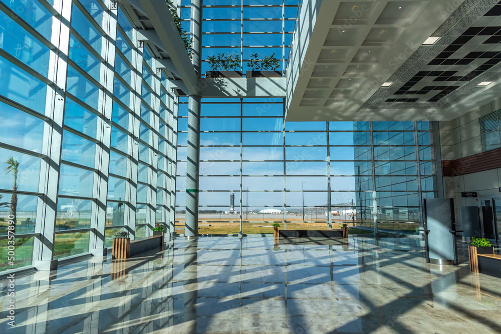 AIFA International Airport window and control tower - arrivals floor ...